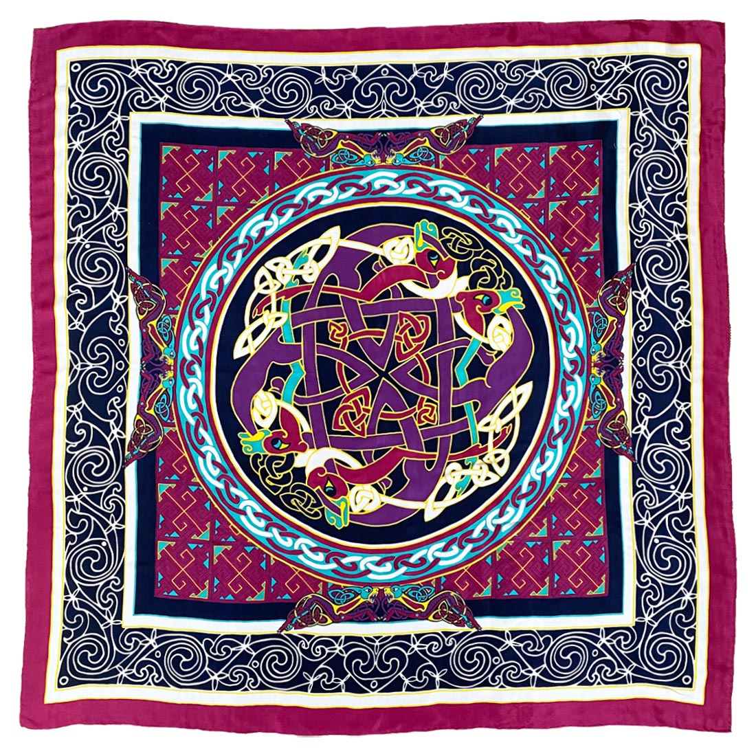 Book of Kells 100% Silk Scarf in Burgundy & Navy – Trinity Gift Shop