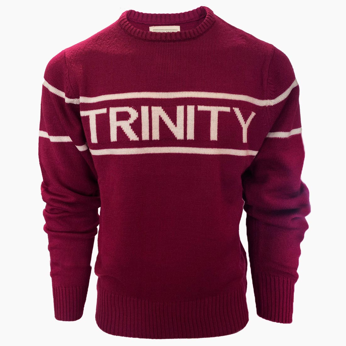 BURGUNDY/NATURAL TRINITY JACQUARD KNITTED JUMPER – Trinity Gift Shop