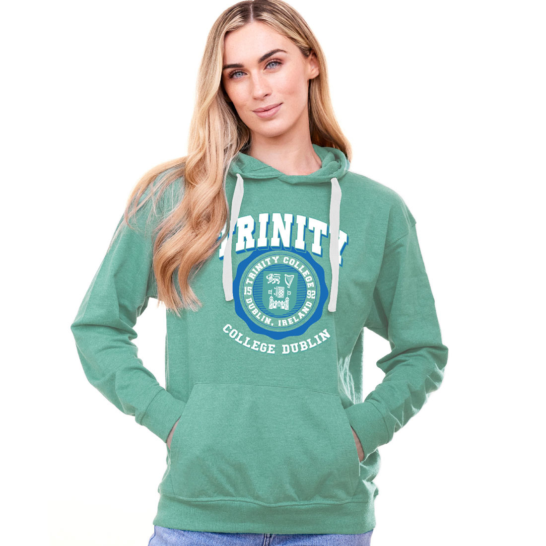Trinity College Dublin OCEAN GREEN TRINITY CREST HOODY – TrinityGift Shop