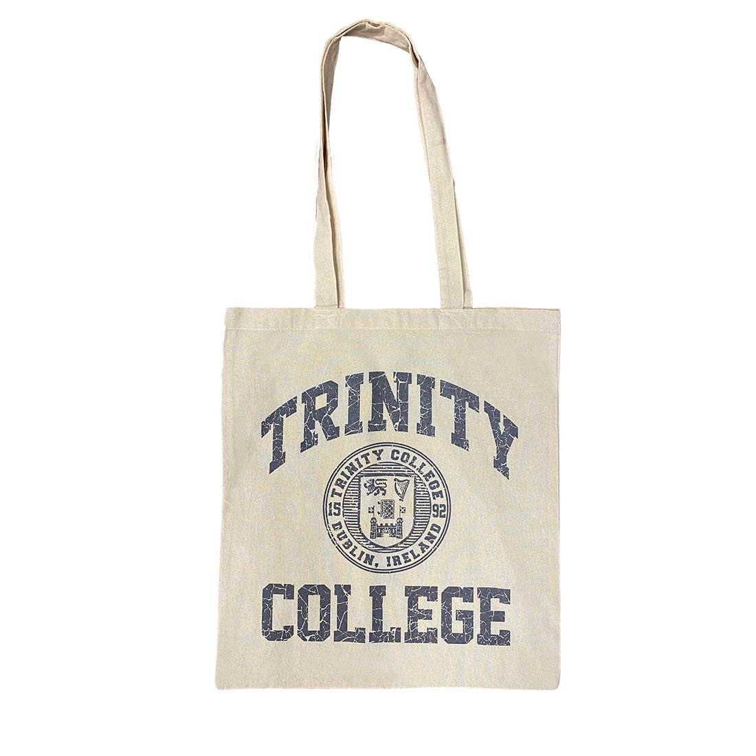 NATURAL/GREY TRINITY COLLEGE DISTRESSED PRINT TOTE BAG – TrinityGift Shop